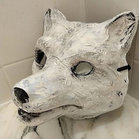Handmade | Holiday | Original Paper Mache Arctic Fox Mask White Fox ...
